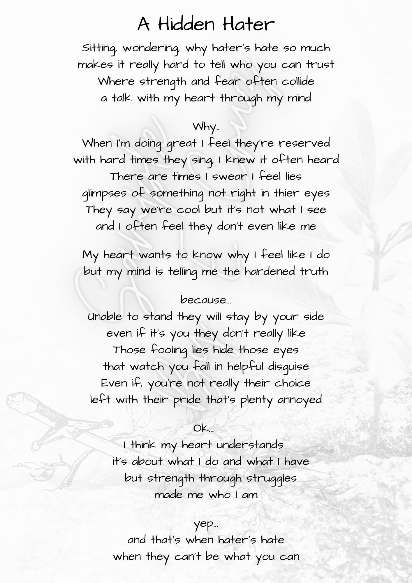 A Hidden Hater Printable Poem Art **digital Download** - Etsy