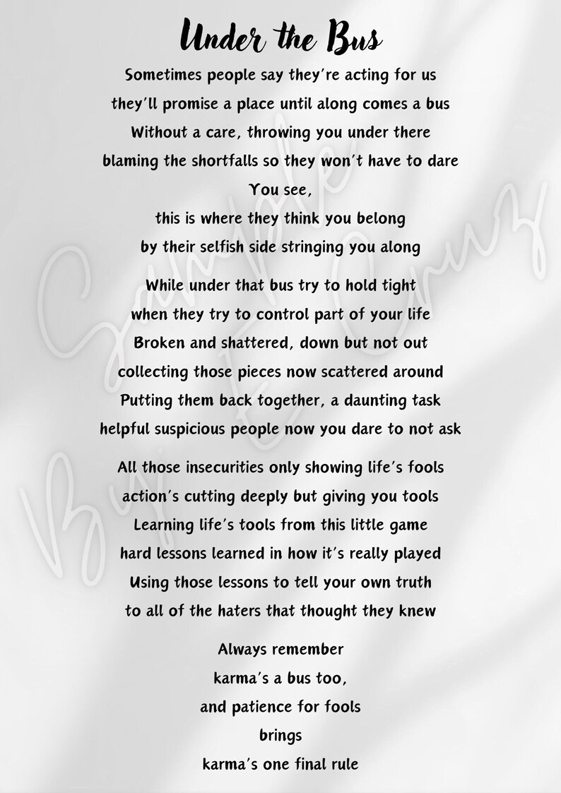 Under the Bus Printable Poem Art **instant Download** - Etsy