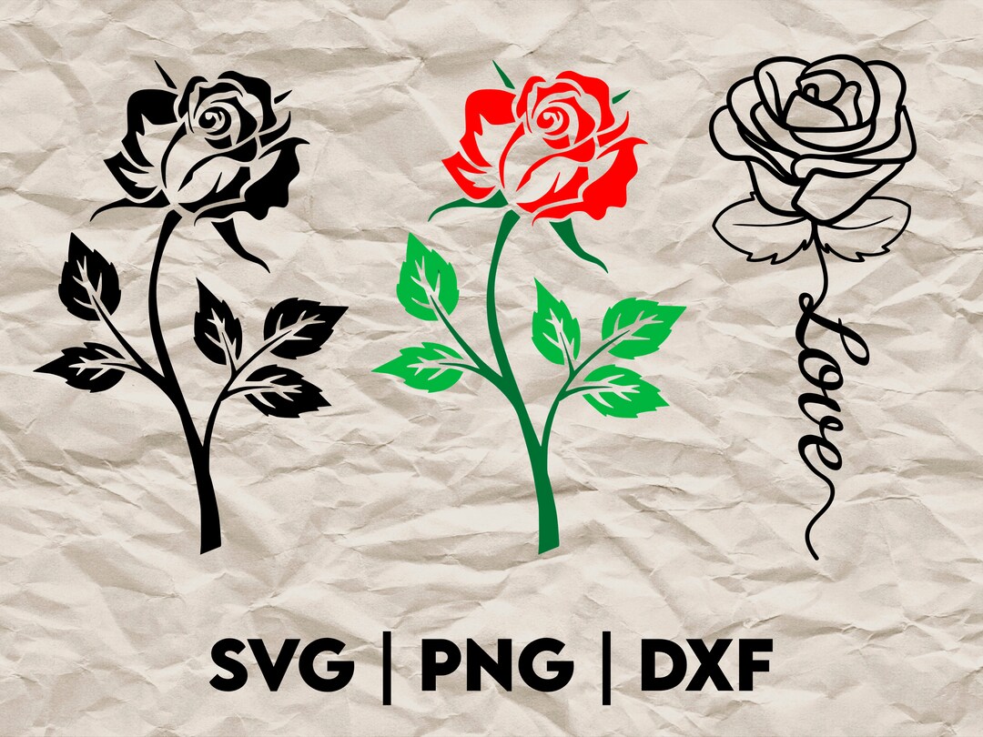 Rose SVG Design, PNG DXF, Great for T-shirts, Hats, Stickers, Decals ...