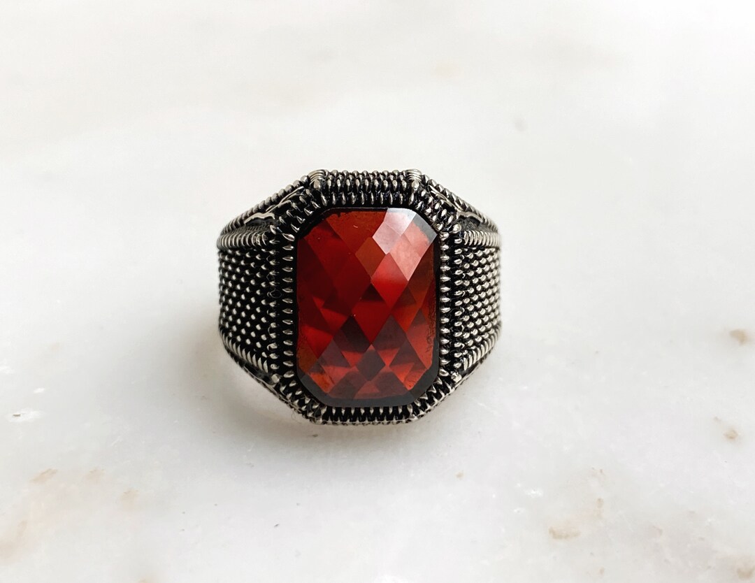 Silver Men Ring Red Ruby Ring Red Stone Ring Square Men - Etsy