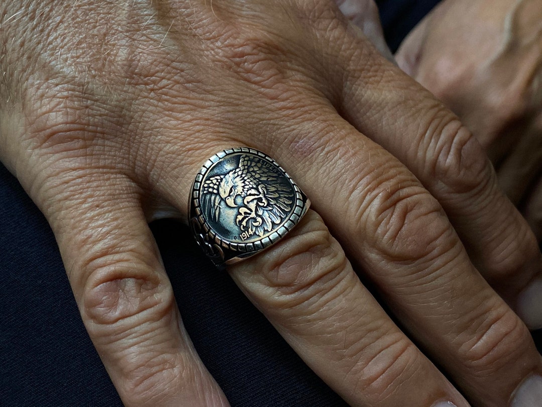 American Eagle Ring 925K Silver Signet Ring Silver Eagle - Etsy