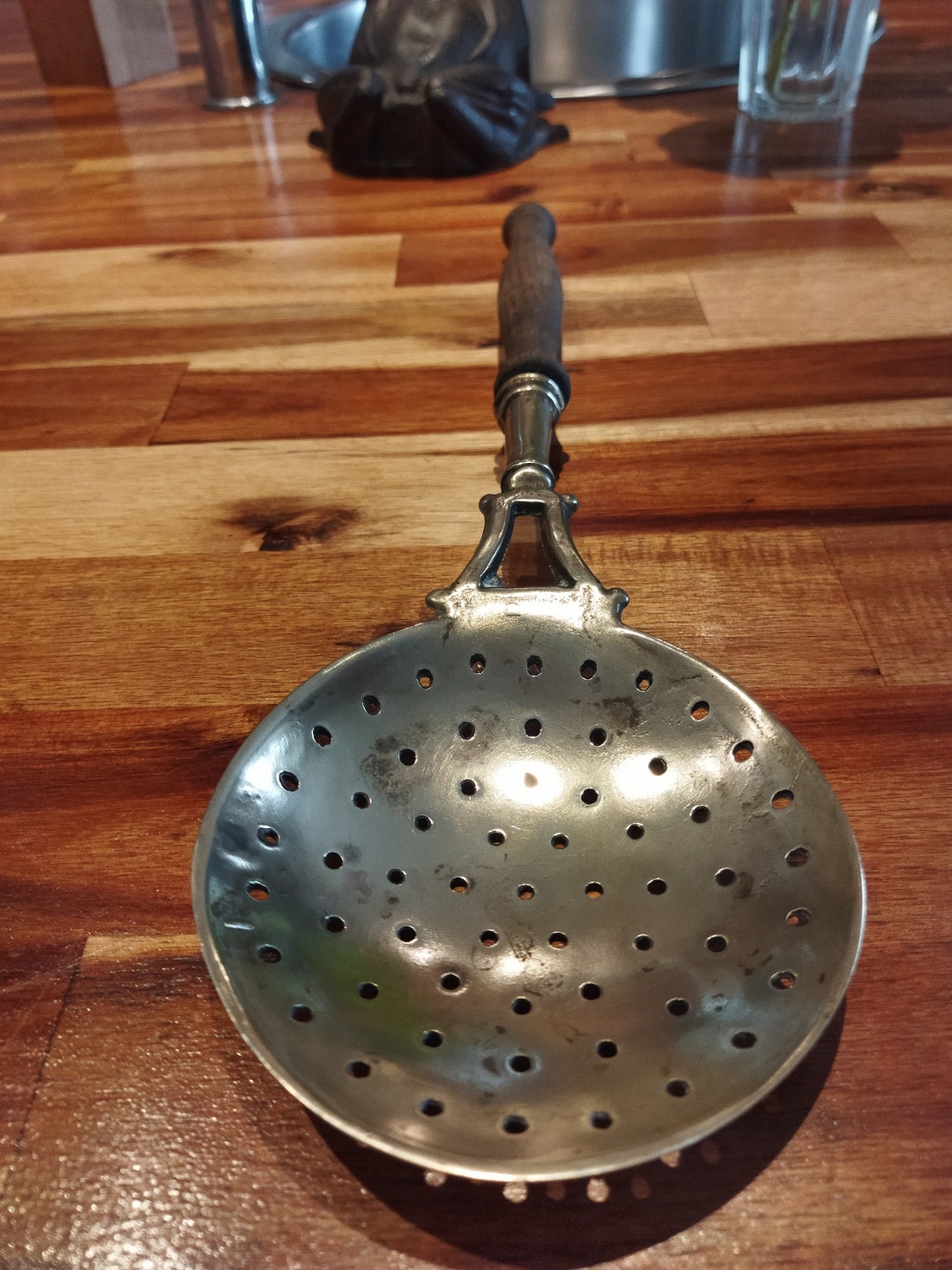 French Vintage Strainer Spoon Brass and Wood - Etsy