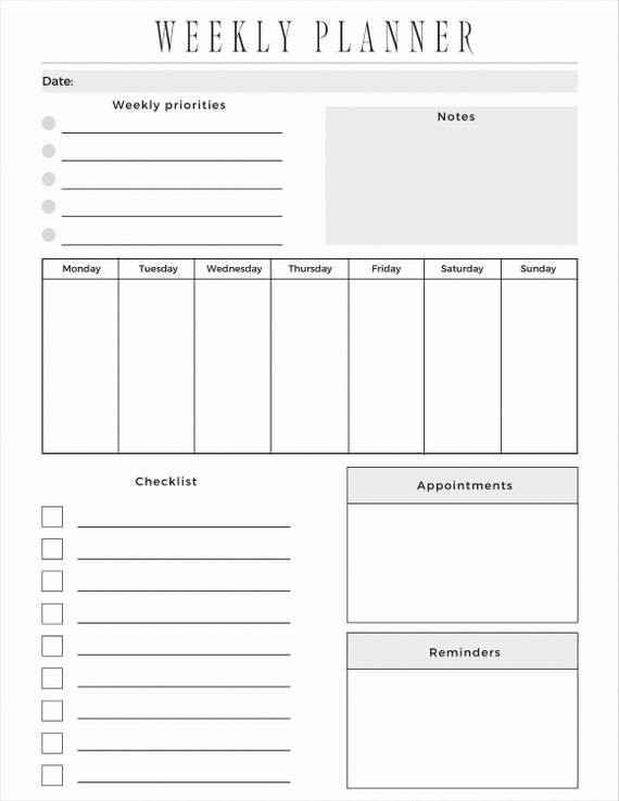 Printable Weekly Planner Simple Planner Instant Download - Etsy