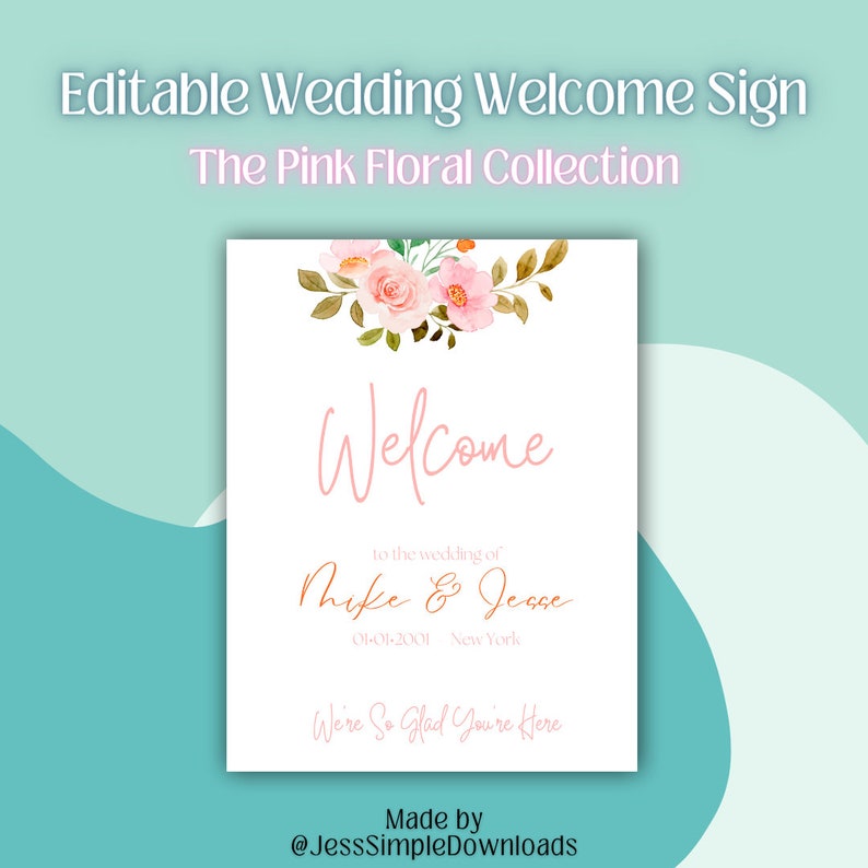 Pink Floral Wedding Signs Bundle, Ceremony Reception, Welcome Drinks ...