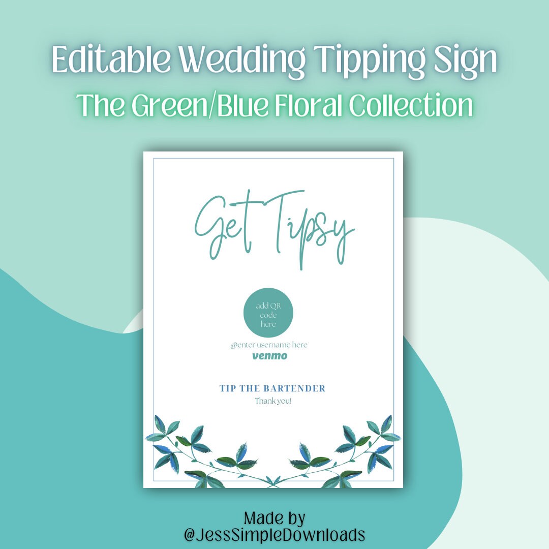Green/blue Floral Tipping Sign Template - Instant Download Sign, Self ...