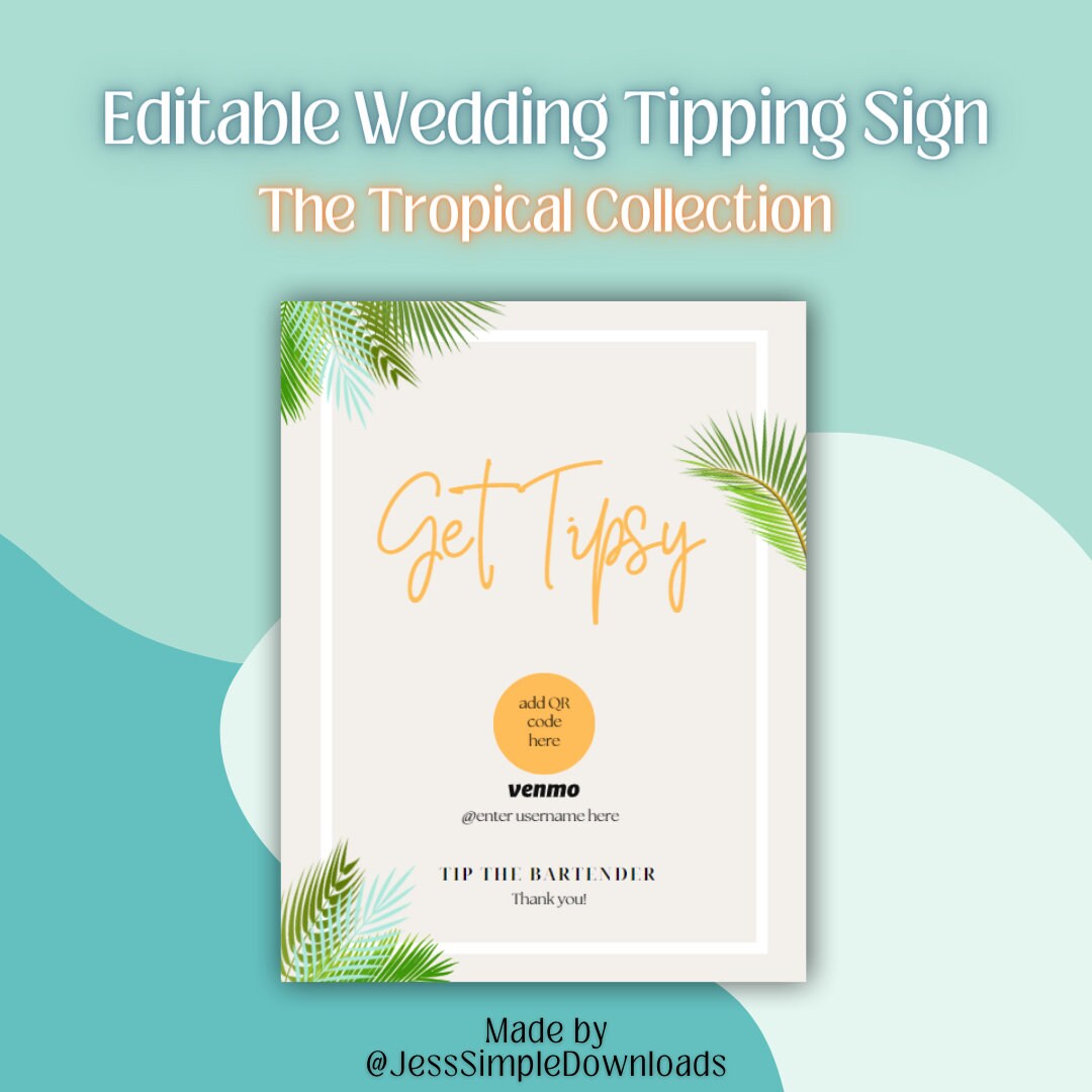 Tropical Tipping Sign Template - Instant Download Wedding Tipping Sign ...