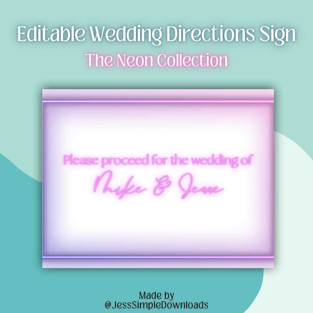 Neon Wedding Directions Sign Template - Instant Download, Self-editing ...