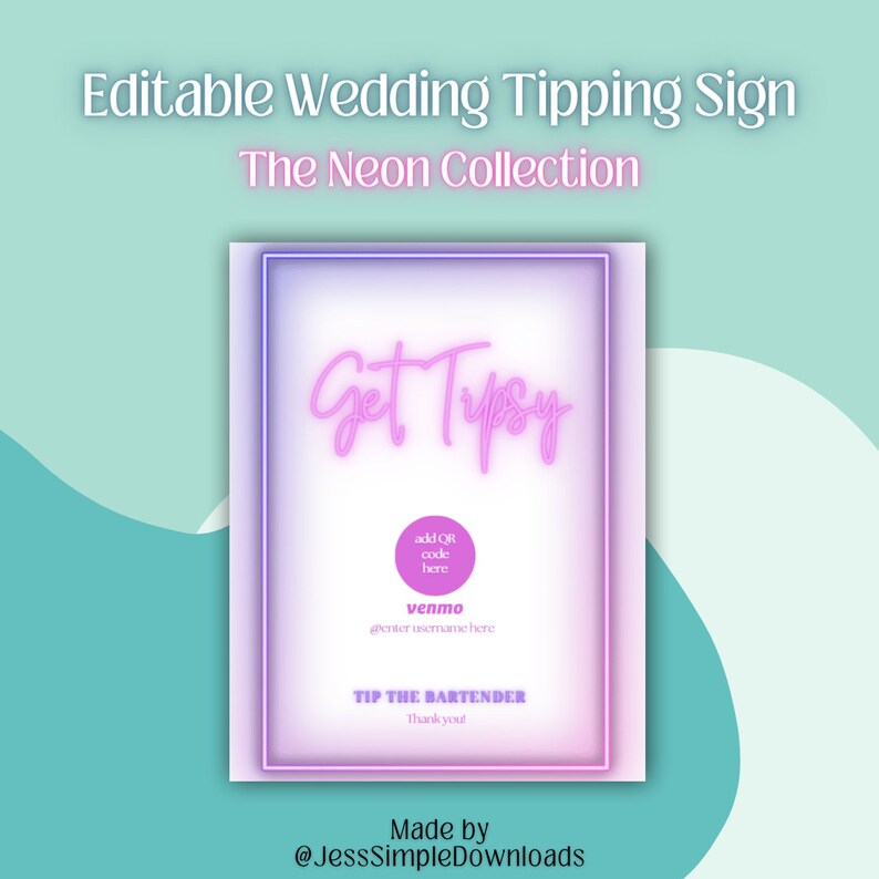 Neon Tipping Sign Template Instant Download Wedding Tipping Sign, Self ...