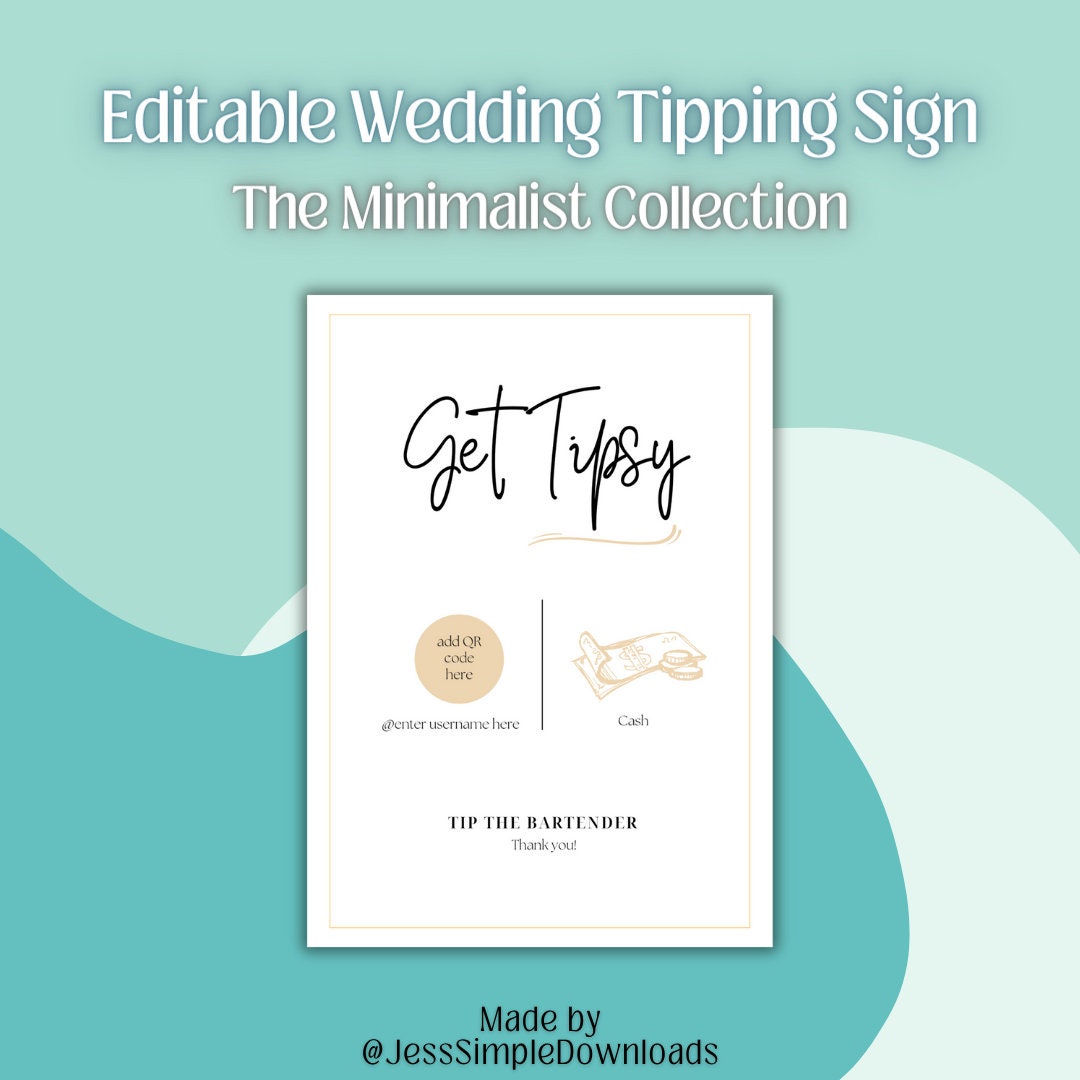 Minimalist Tipping Sign Template - Instant Download Wedding Tipping ...