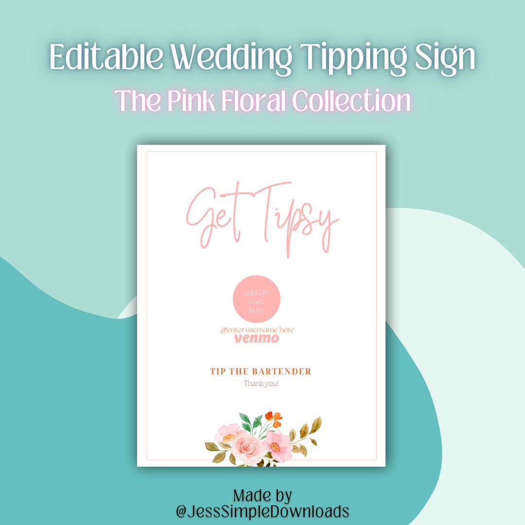 Pink Floral Tipping Sign Template - Instant Download Wedding Sign, Self ...