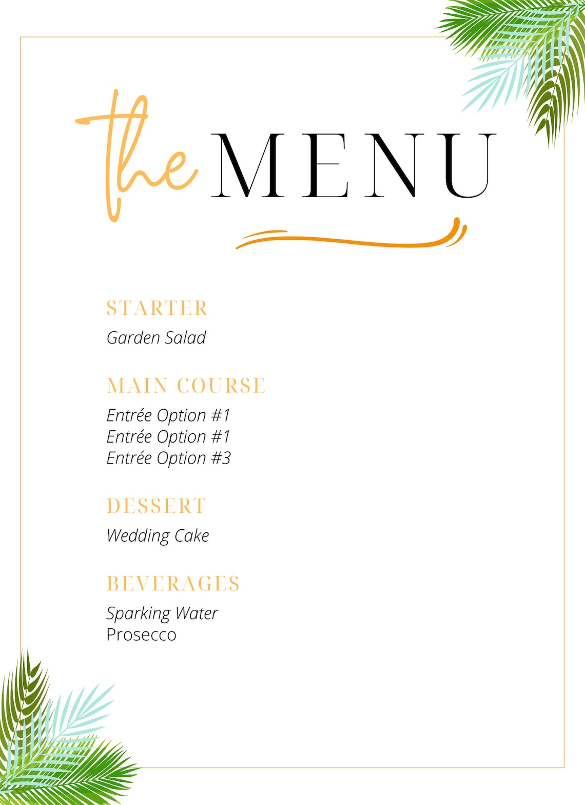 Tropical Wedding Menu Template Instant Download Wedding - Etsy