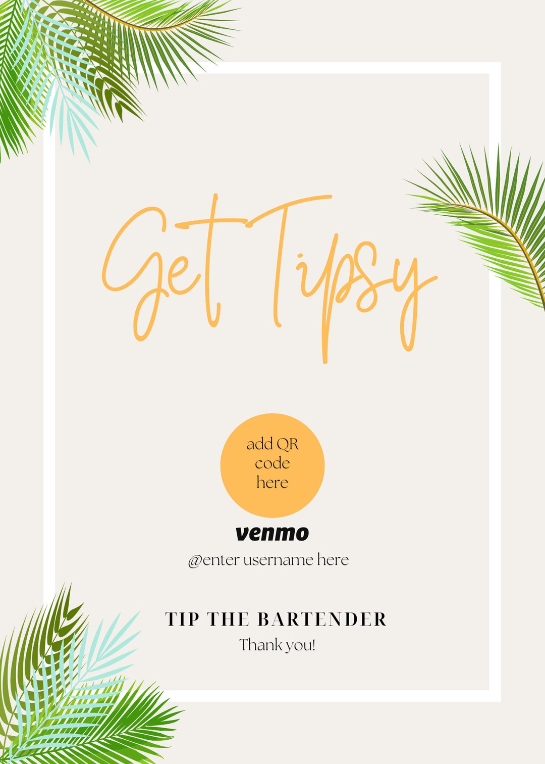 Tropical Tipping Sign Template Instant Download Wedding - Etsy