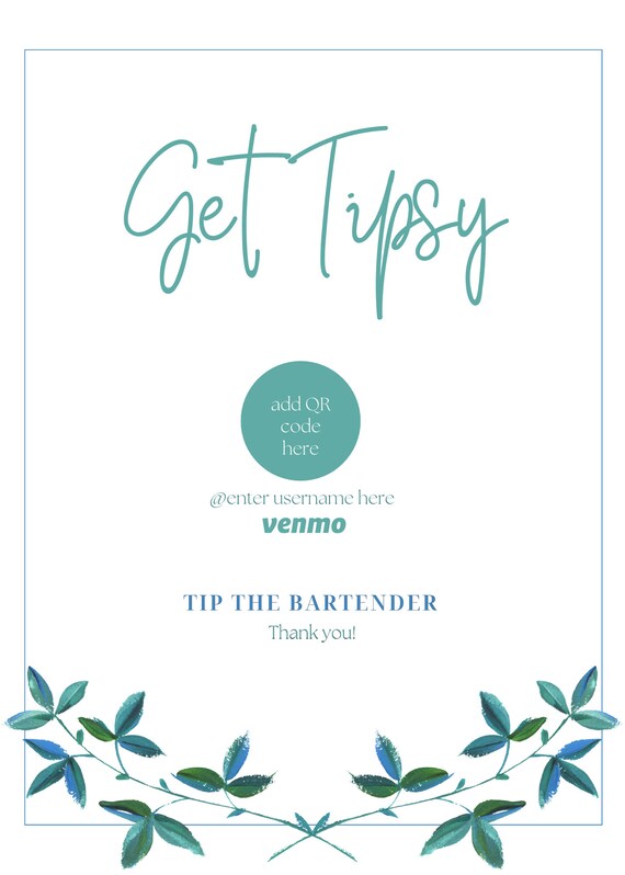 Green/blue Floral Tipping Sign Template Instant Download - Etsy