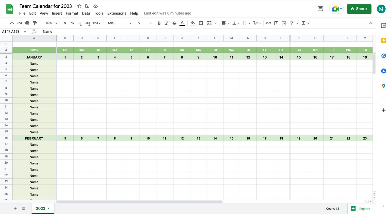 Team Work Calendar 2023 TEMPLATE Google Spreadsheet or Excel - Etsy