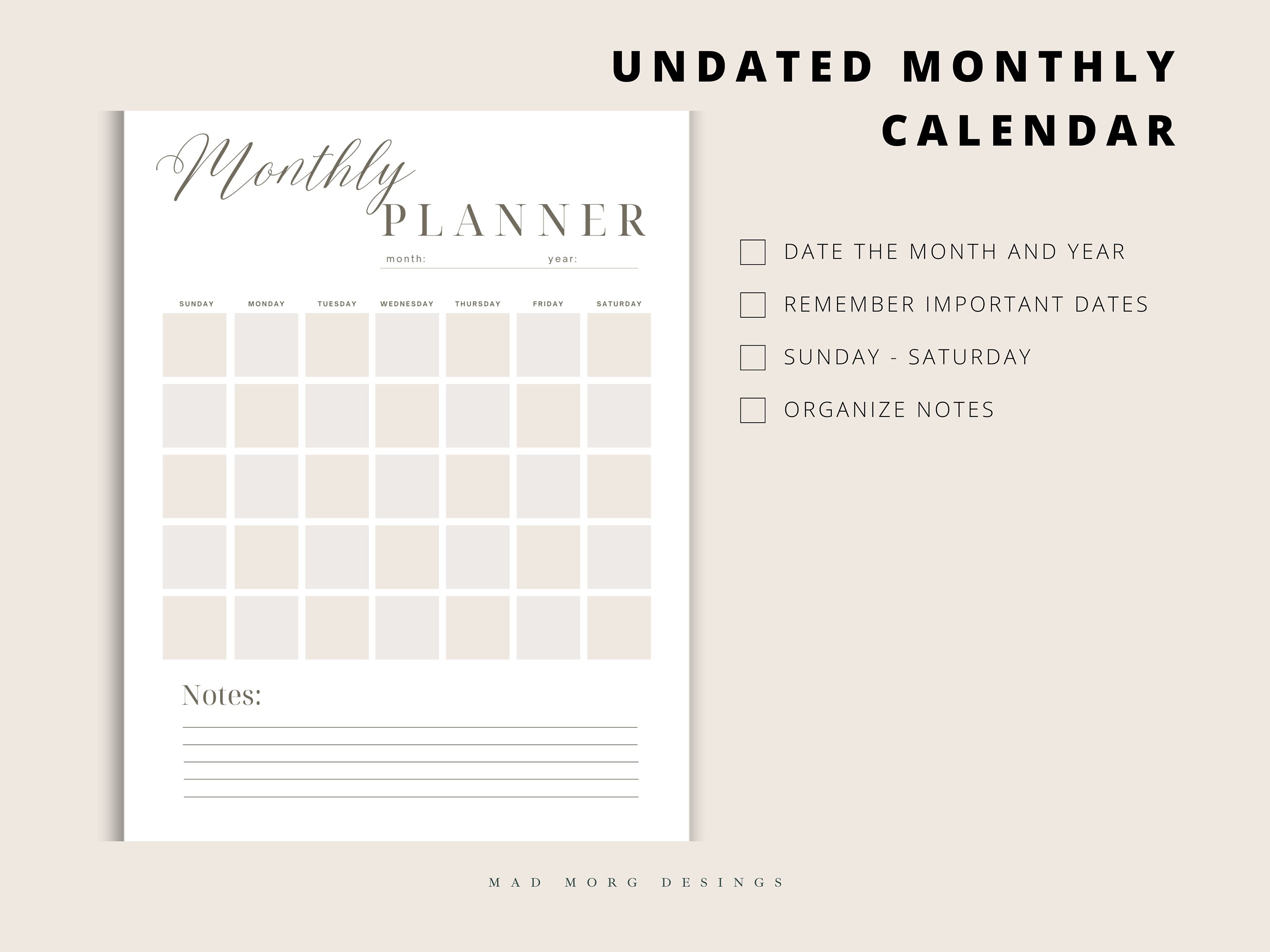 UNDATED Daily / Weekly / Monthly Printable Planner - Etsy