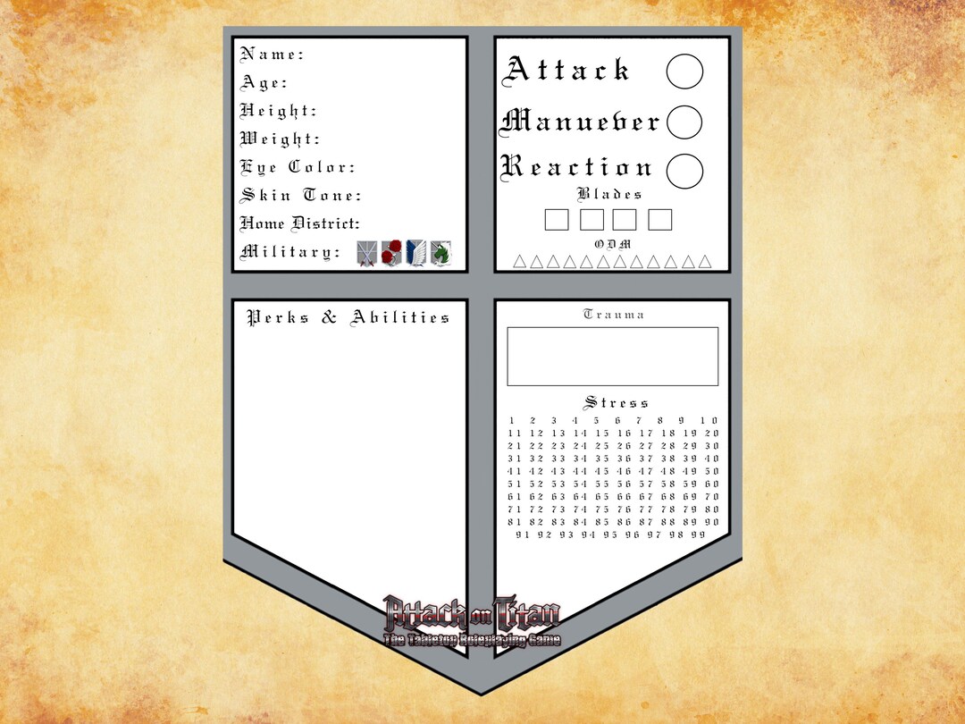 Aot TTRPG Character Sheet Digital Download - Etsy