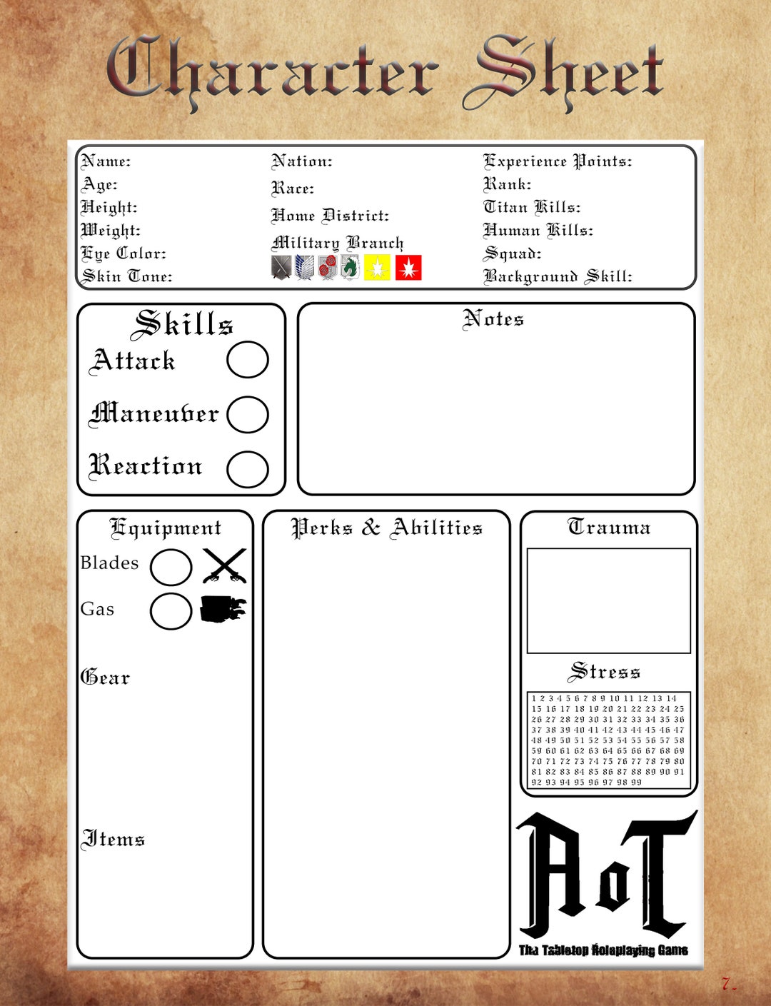 Founding Titan TTRPG Character Sheets Pack - Etsy