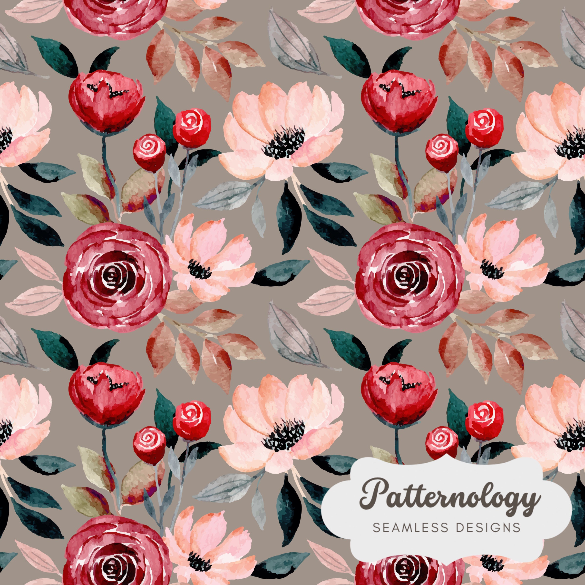 Pink and Green Watercolor Flower Pattern Bundle - Etsy