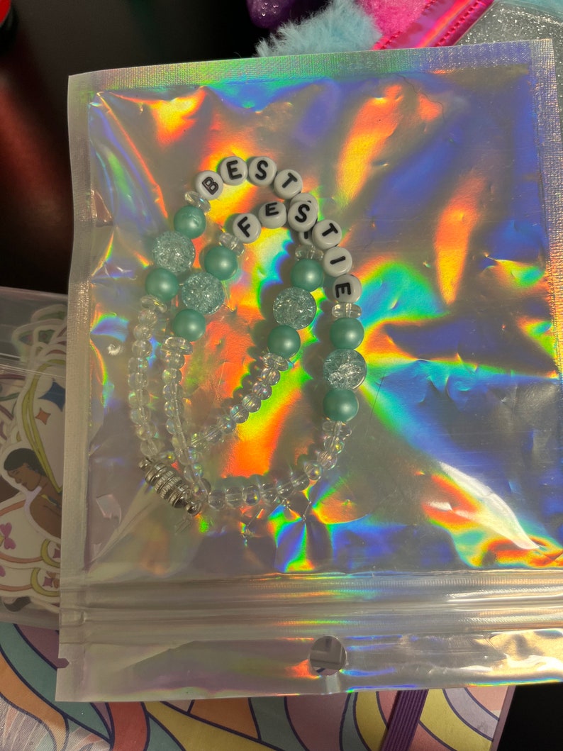 Teal Glass Bead Festie Bestie B2B Rave Bae Magnetic Kandi Bracelet Pair ...