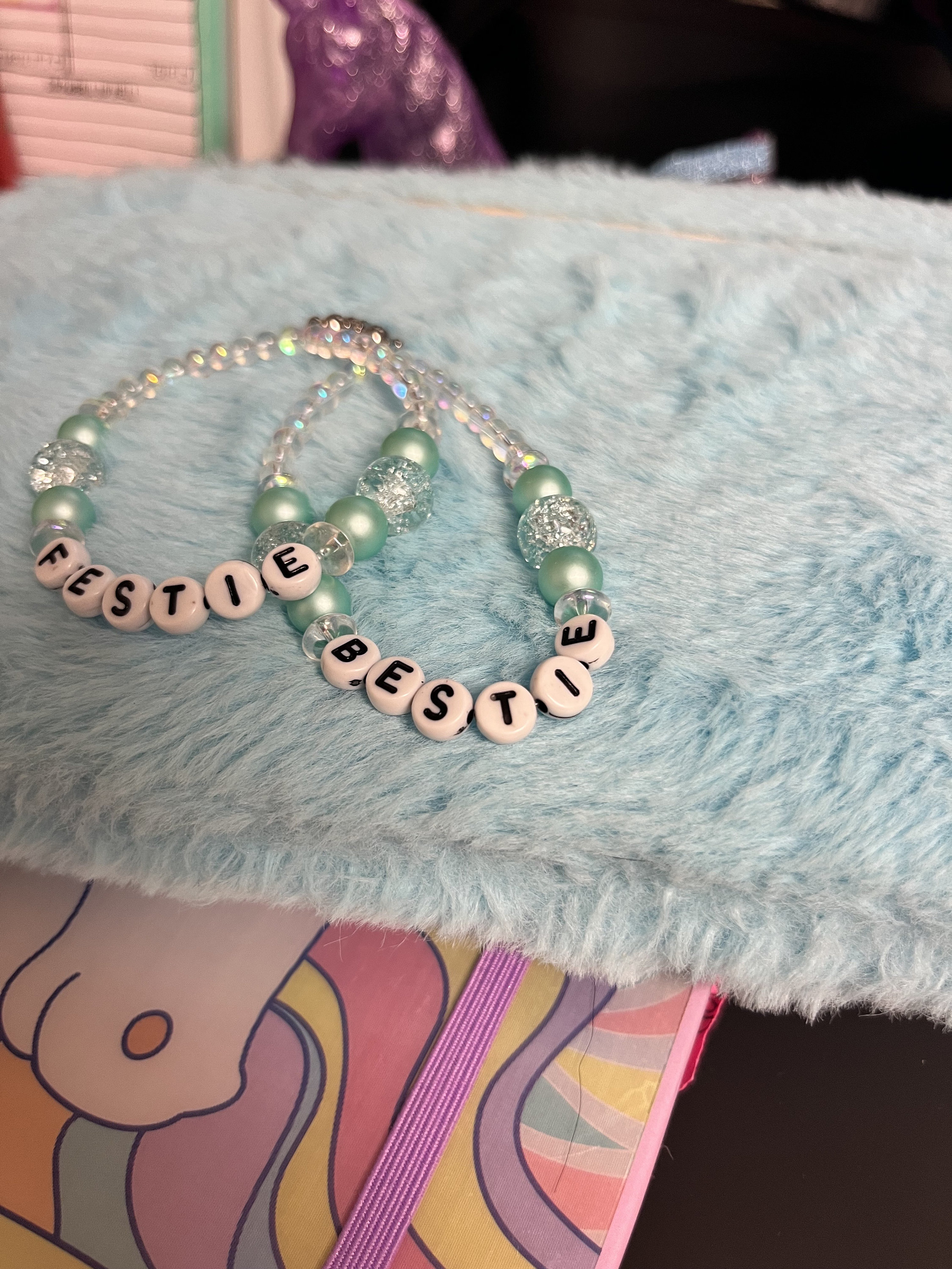 Teal Glass Bead Festie Bestie B2B Rave Bae Magnetic Kandi Bracelet Pair ...