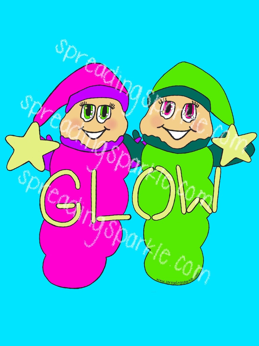 Bright Colorful Retro Glow Cartoon Drawing With 1980s Glo Worm Dolls ...