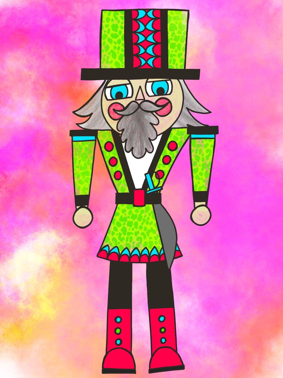 Bright Nutcracker Neon Christmas Digital Download Drawing Hand Drawn ...