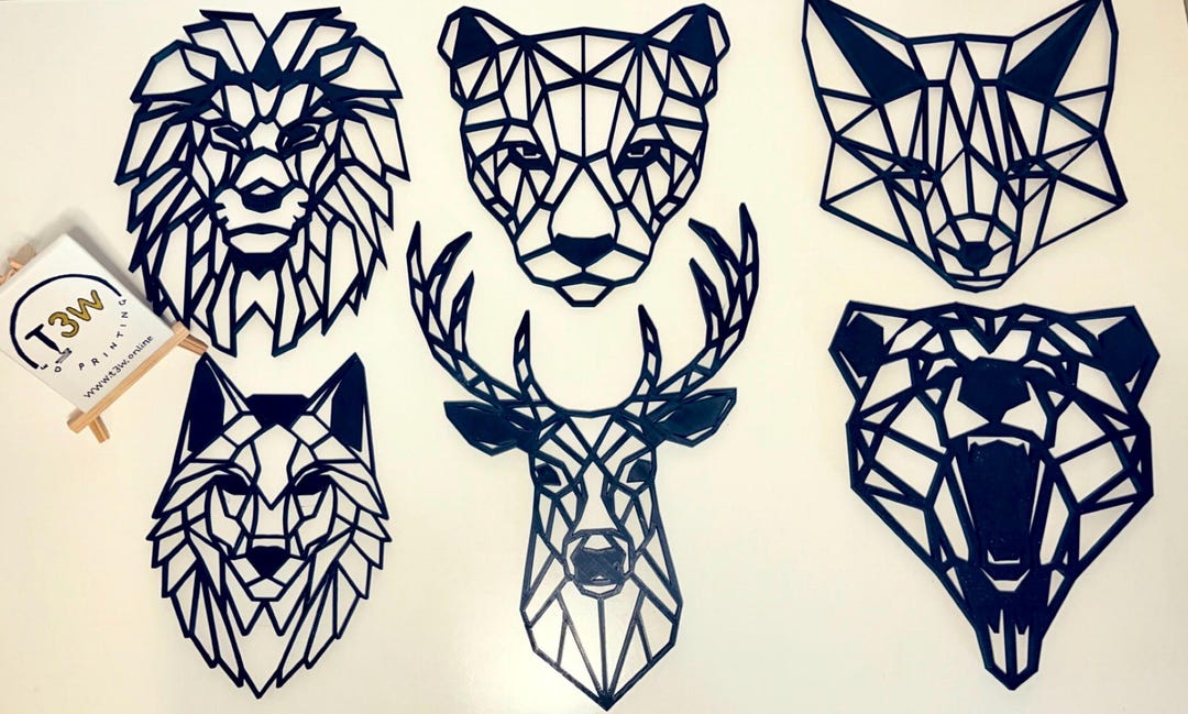 3D Printed Wall Art - Geometric Animal Heads - Etsy
