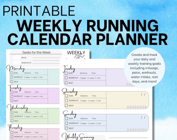 Runner's Weekly Planner | Printable Running Planner | Printable Running ...
