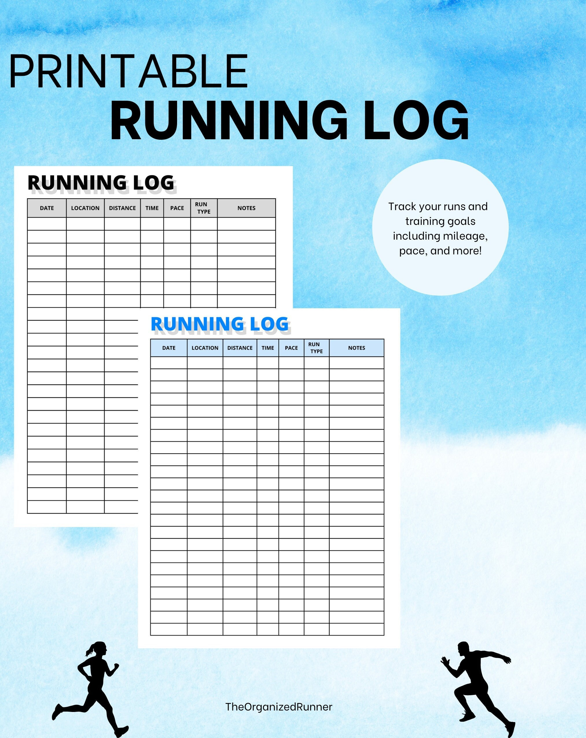 Runner's Log | Printable Running Log | Printable Running Workout ...