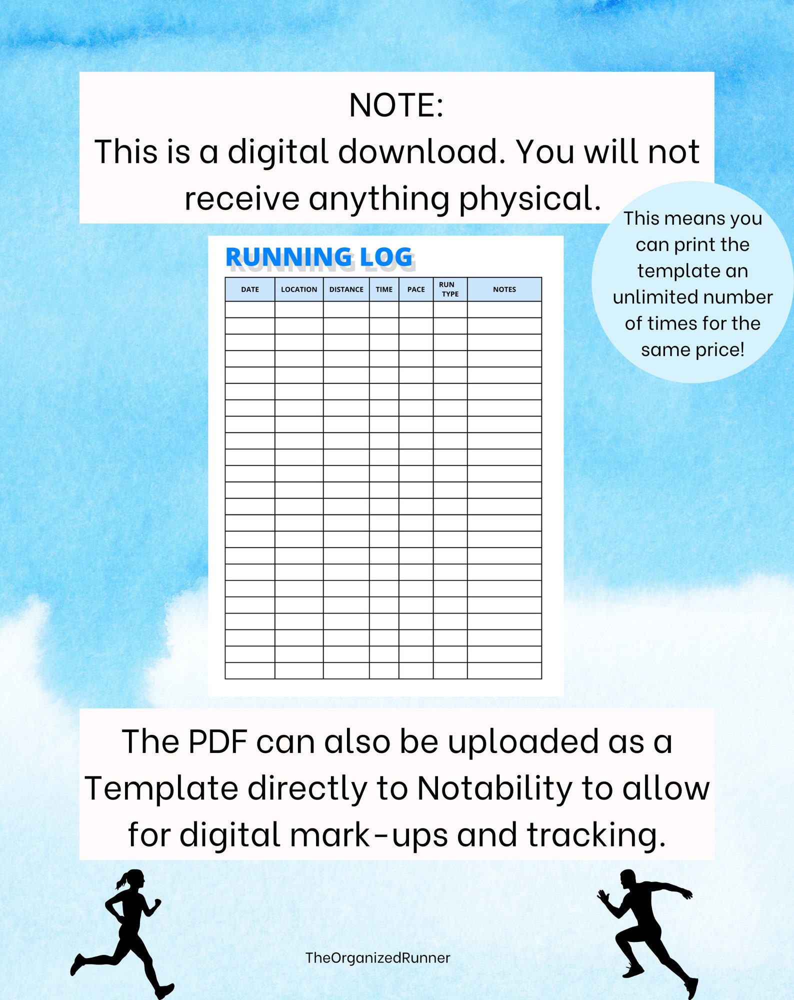 Runner's Log Printable Running Log Printable Running Workout Tracker ...