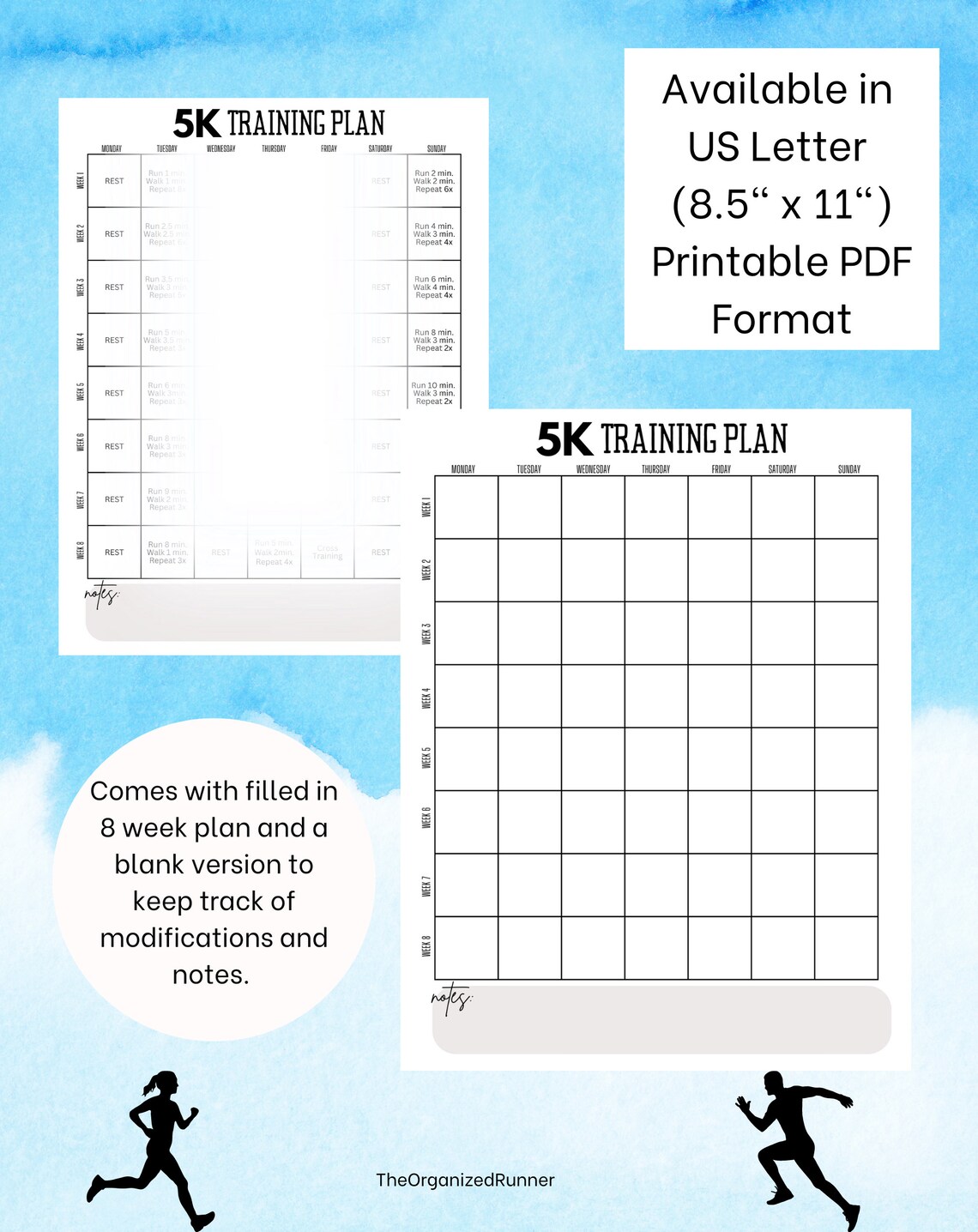 8 Week 5k Training Plan Printable Running Planner 5k Etsy Canada