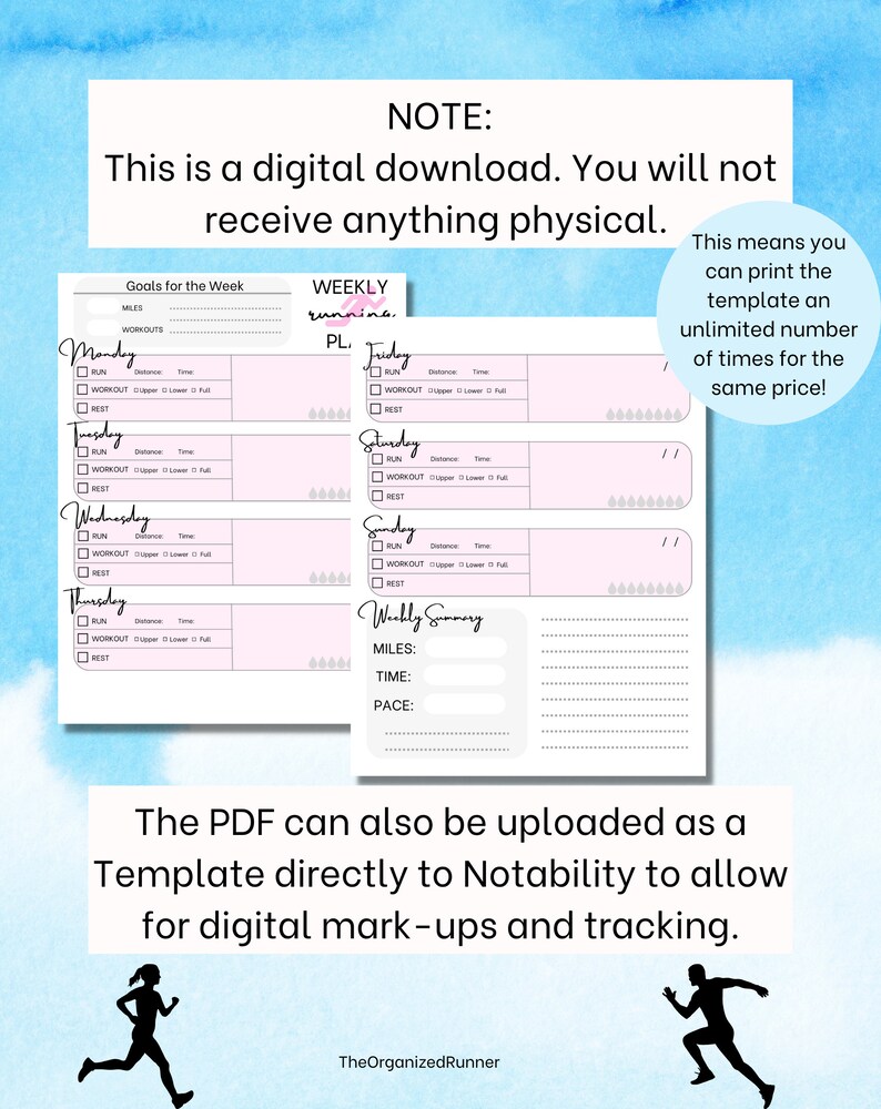 Runner's Weekly Planner | Printable Running Planner | Printable Running ...