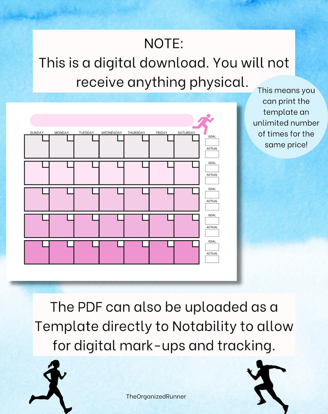 Runner's Monthly Calendar | Printable Running Planner | Printable ...