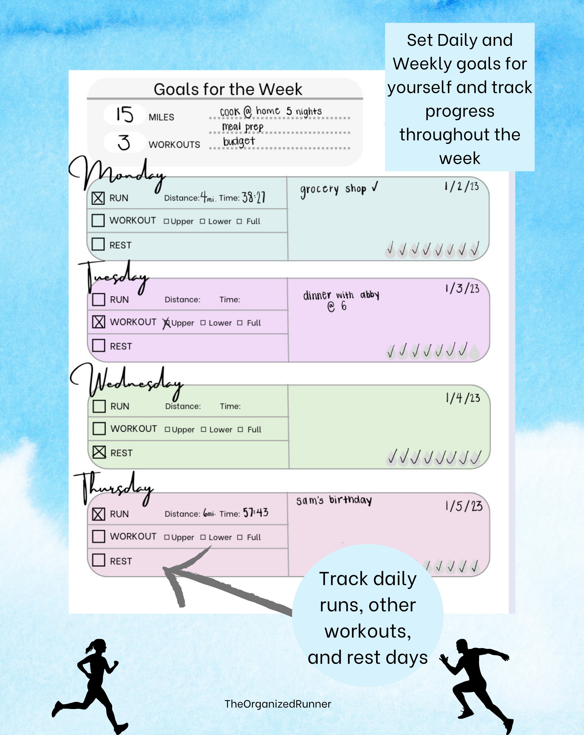 Runner's Weekly Planner | Printable Running Planner | Printable Running ...