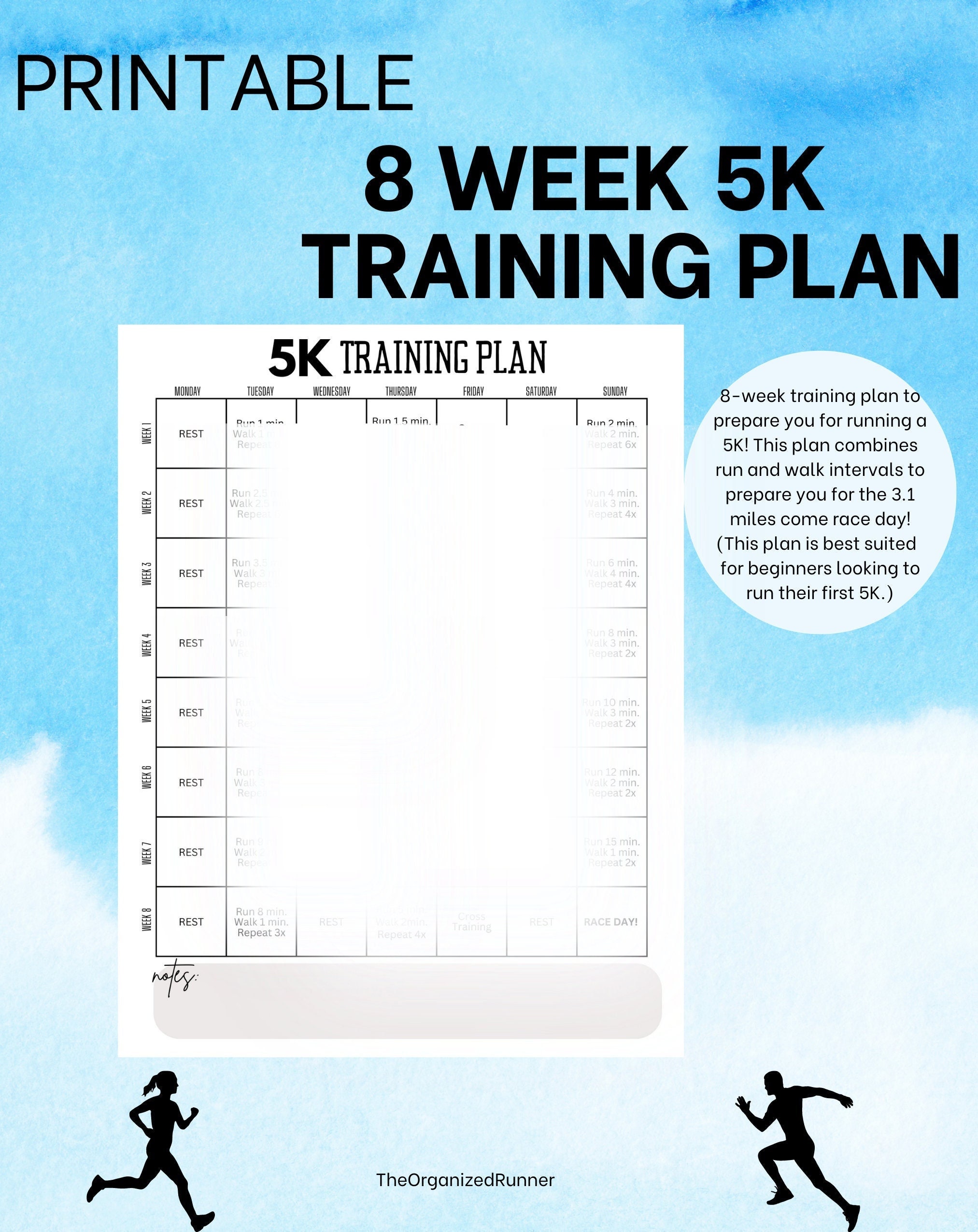 8 Week 5K Training Plan Printable Running Planner 5K - Etsy