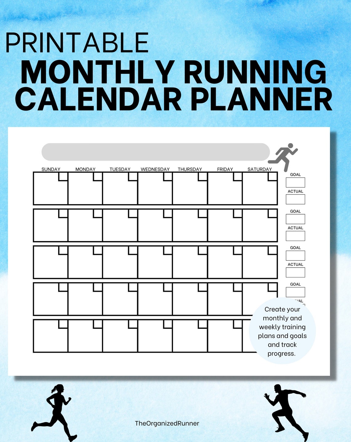 Runner's Monthly Calendar | Printable Running Planner | Printable ...