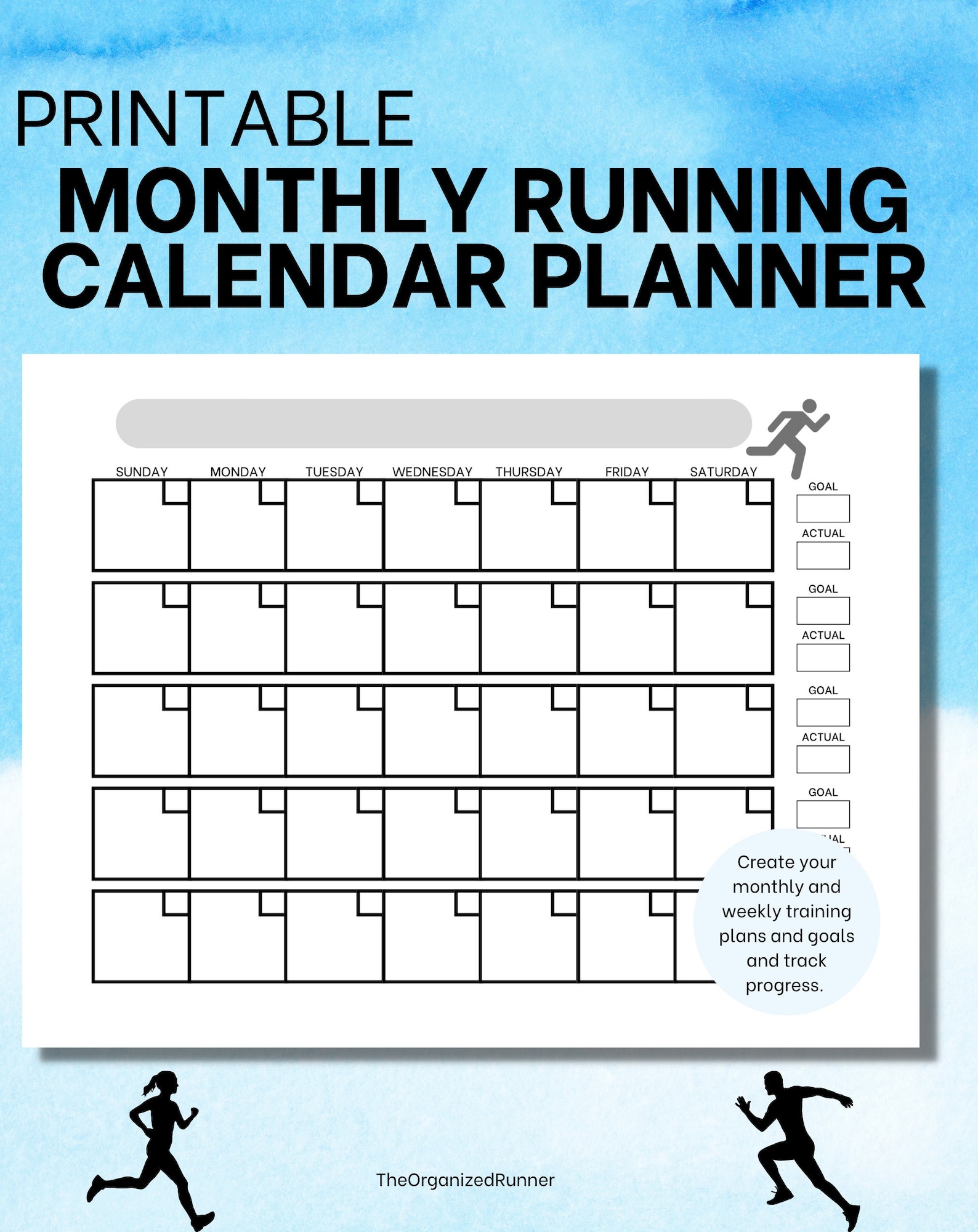Runner's Monthly Calendar | Printable Running Planner | Printable ...
