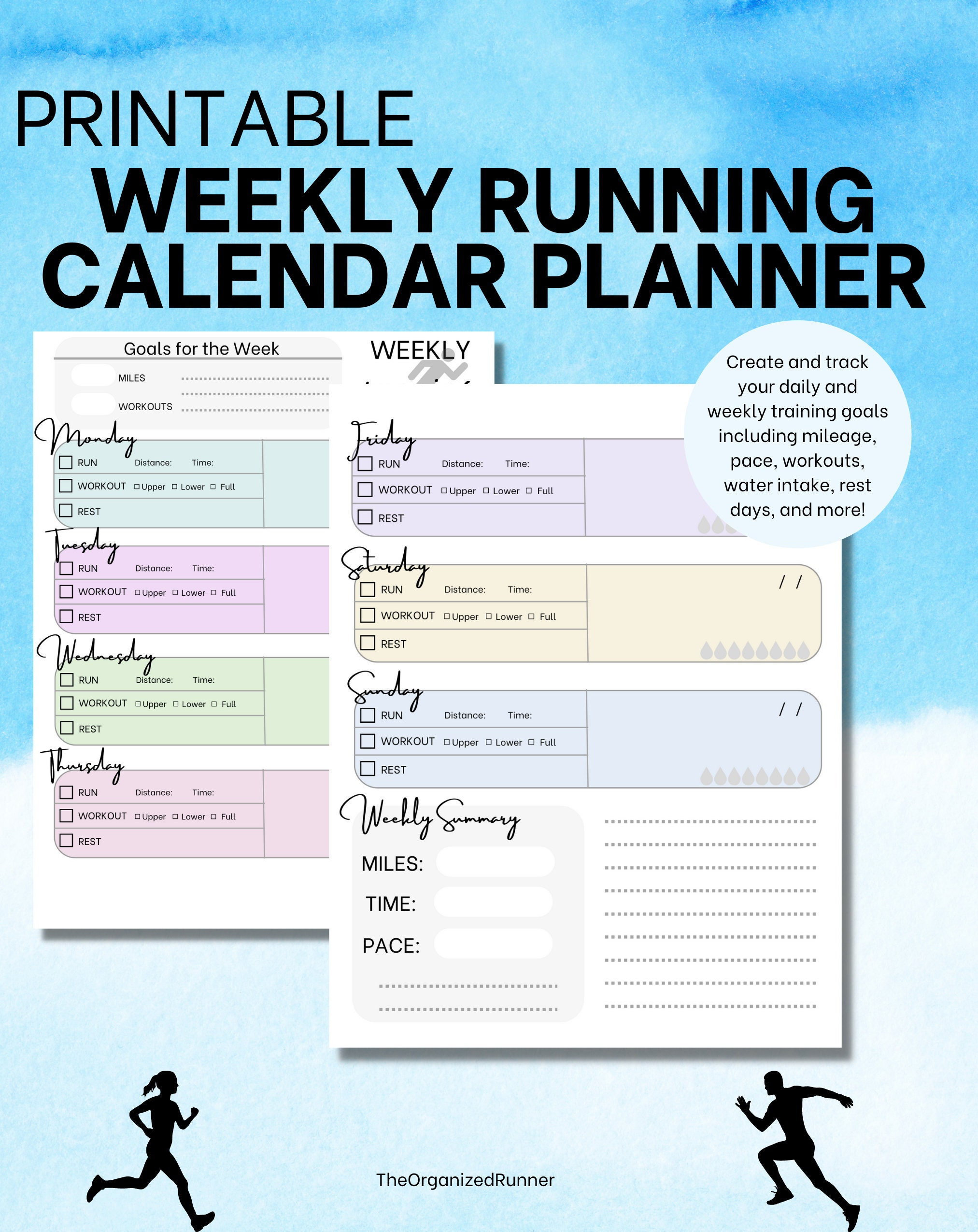 Runner's Weekly Planner | Printable Running Planner | Printable Running ...