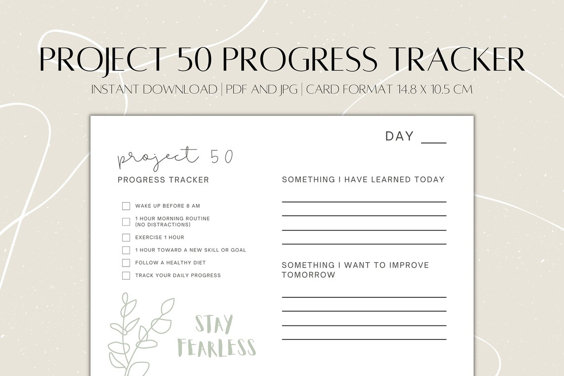 Minimalistic Project 50 Tracker | Project 50 Challenge | digital ...