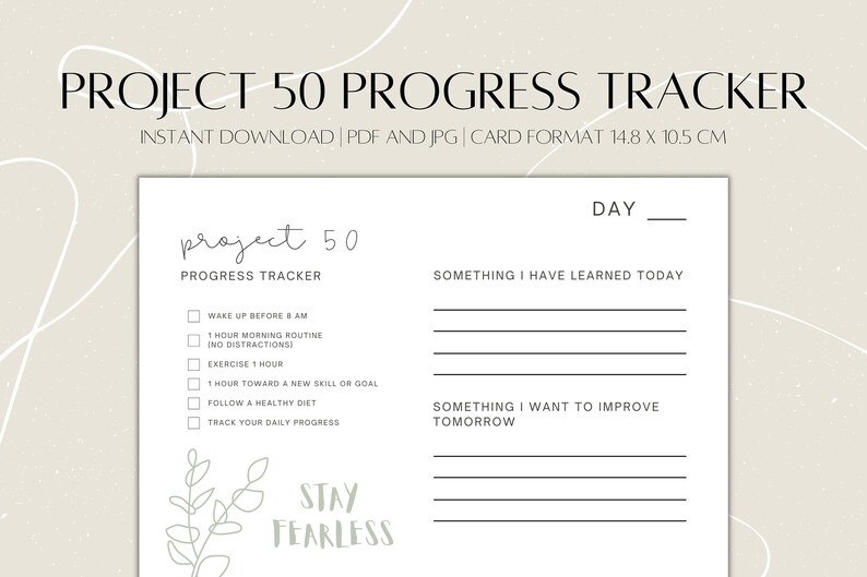 Minimalistic Project 50 Tracker | Project 50 Challenge | digital ...