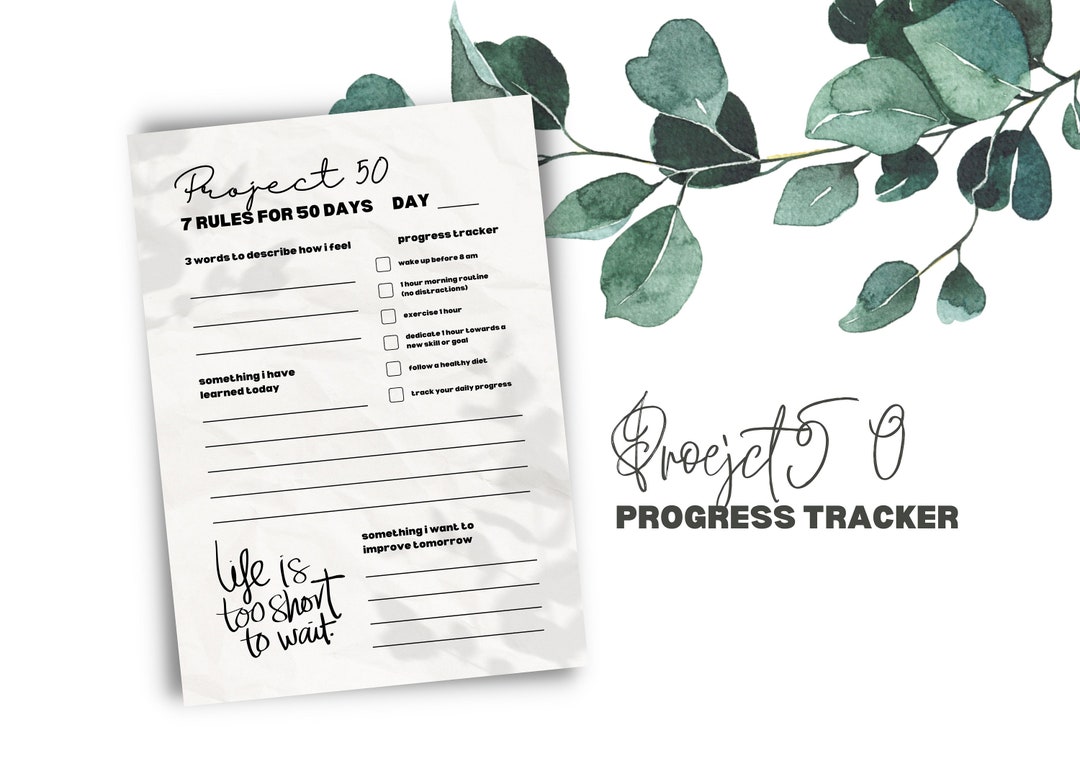 Project 50 Progress Tracker | digital Progress and Goal Tracker | Daily ...