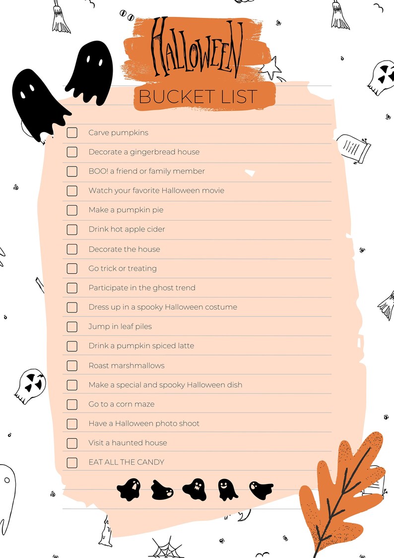Spooky Halloween Digital BUCKET LIST | Printable Fall Bucket List ...
