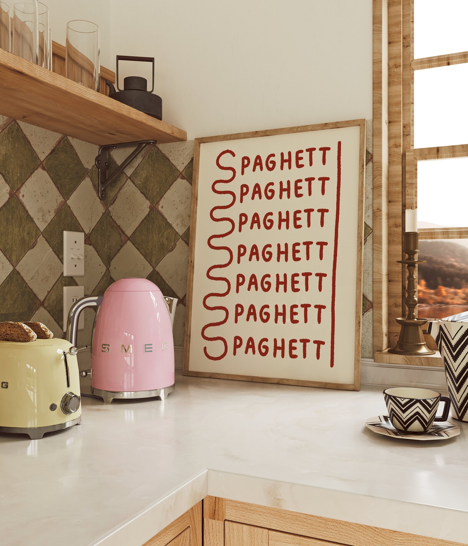 Spaghetti UNFRAMED Print | Funky Kitchen Wall Art Kitchen Decor Kitchen ...
