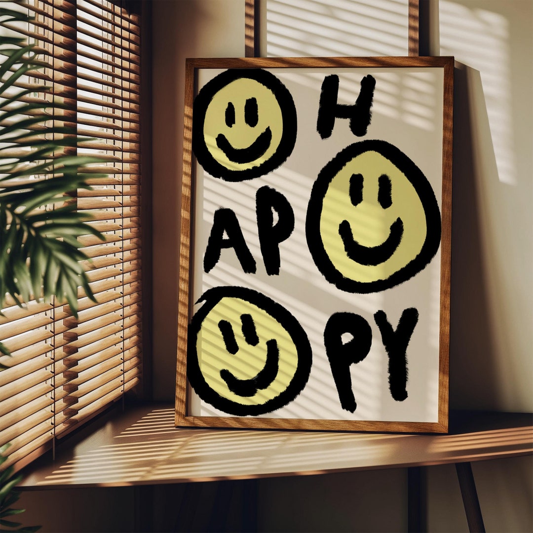 Happy UNFRAMED Print | Happy Faces Poster Hand Drawn Art Positive Wall ...