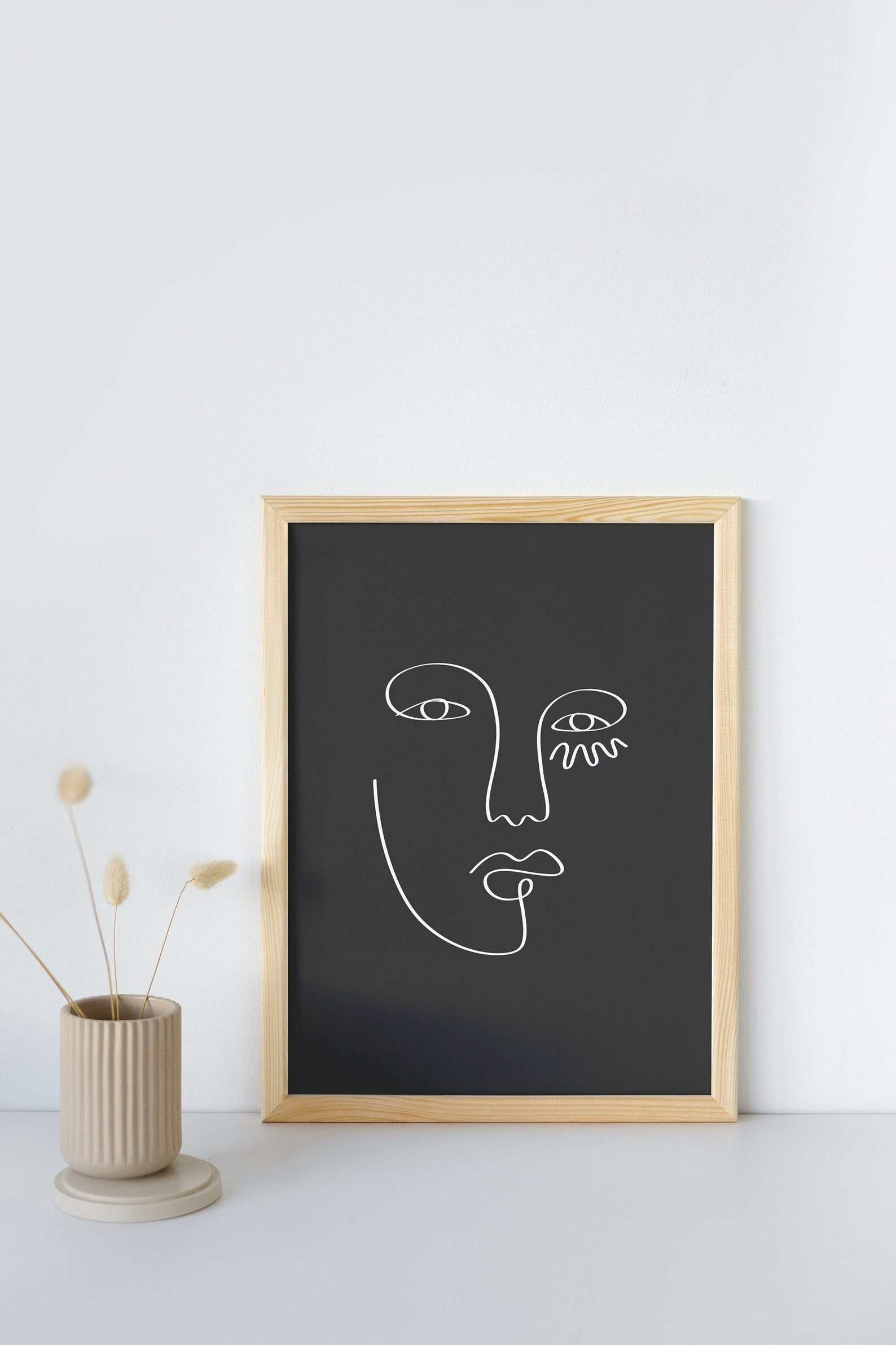 One Line Face Drawing, Minimalist Art, Contemporary, Abstract, Black ...