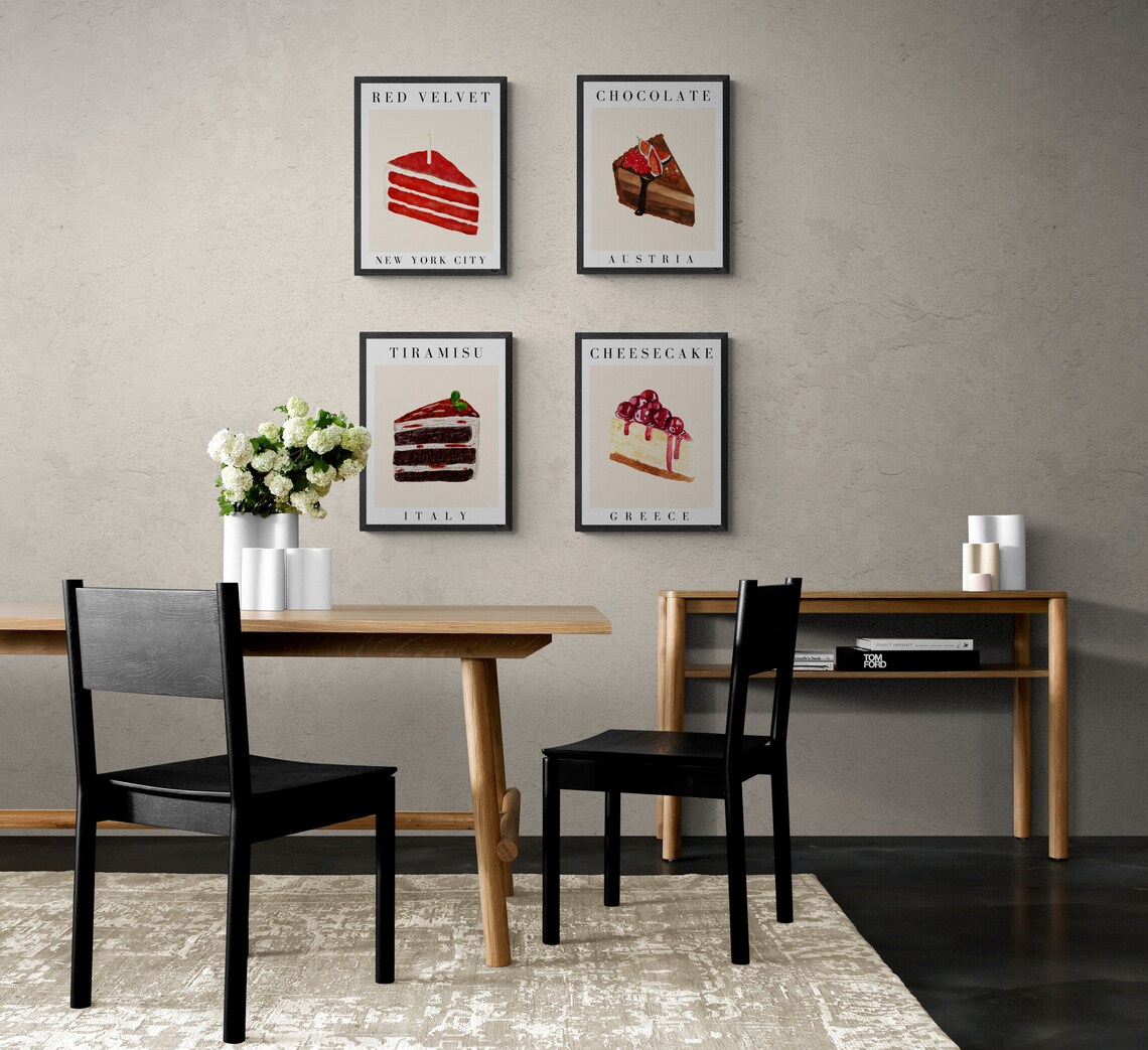 Cake Art Prints Set of 4, Desserts Wall Art, Food Print Set, Kitchen ...