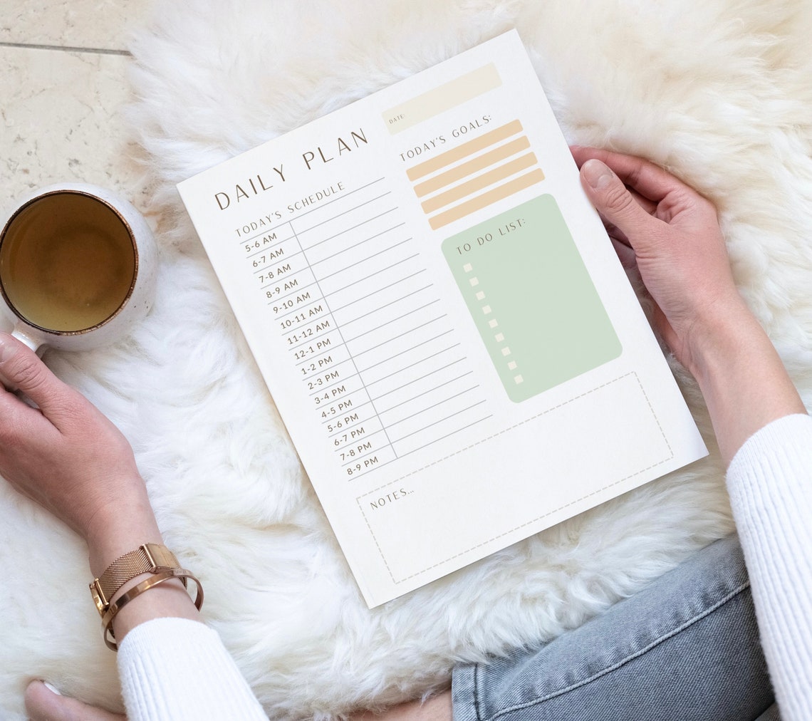 Modern Minimalist Daily Planner, Printable Planner, Undated Planner ...