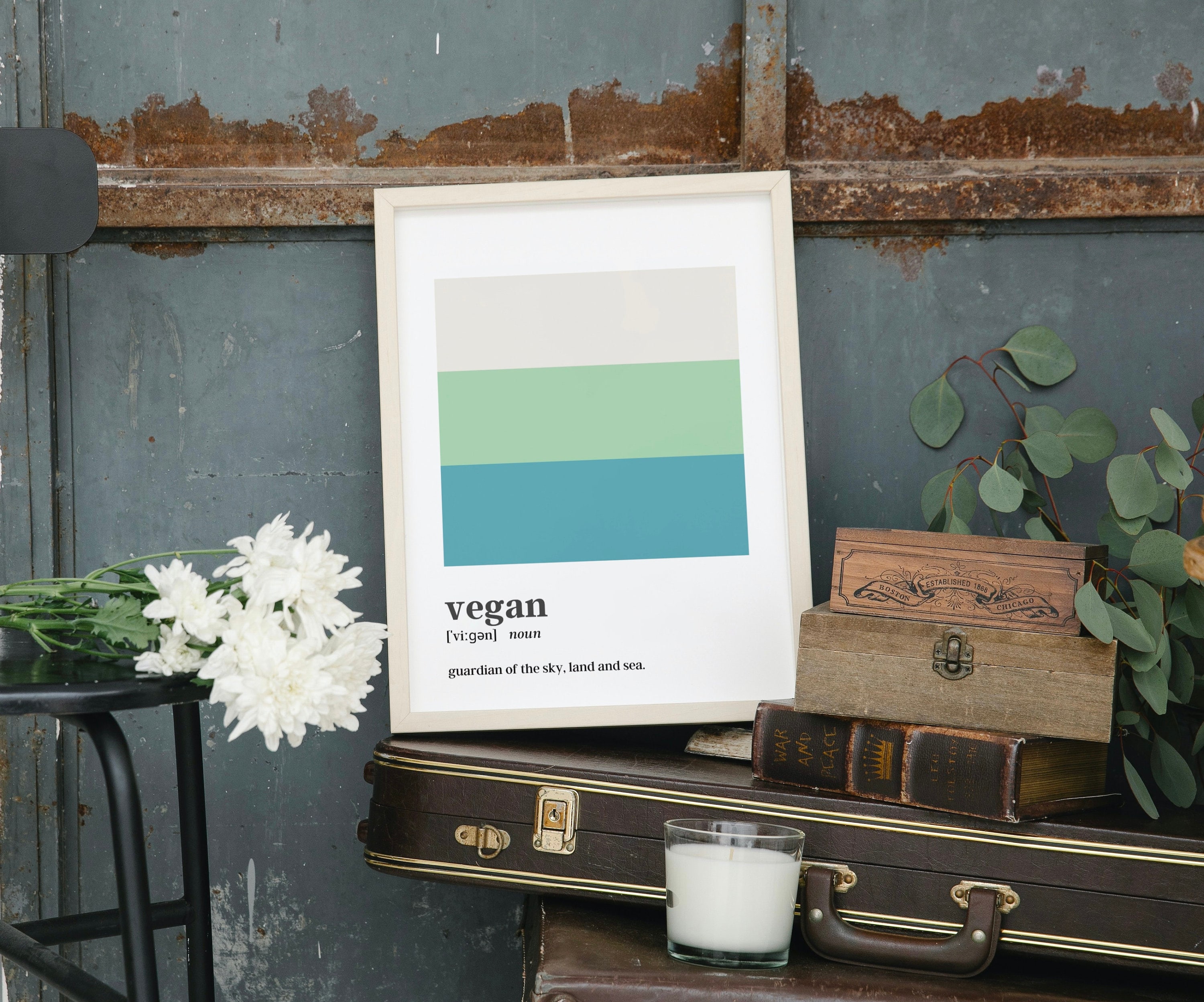 Vegan Definition Wall Art in Blue and Green, Vegan Art Prints, Vegan ...