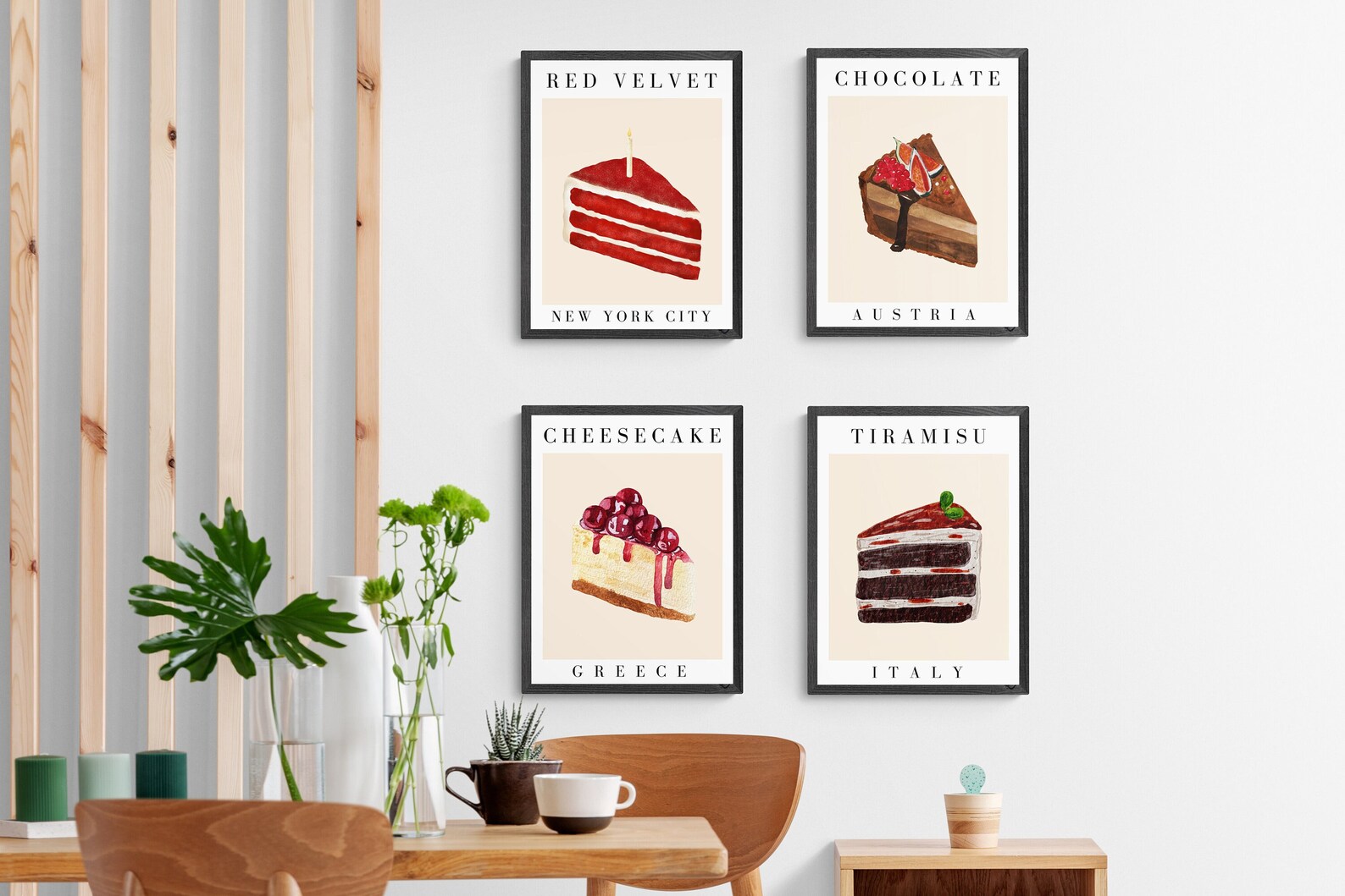 Cake Art Prints Set of 4 Desserts Wall Art Food Print Set Kitchen Decor ...