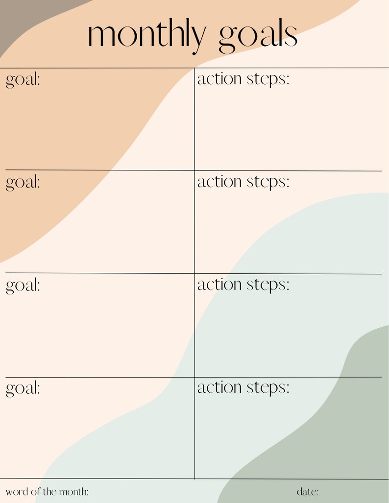 Monthly Goal Planner, Printable Schedule, Instant Goal Planner ...